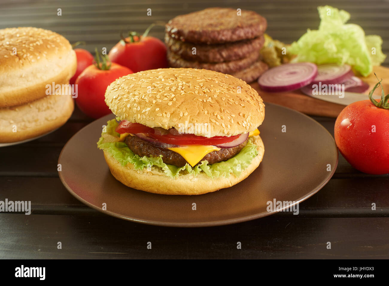 American cheeseburger burger ingredients hi-res stock photography and ...