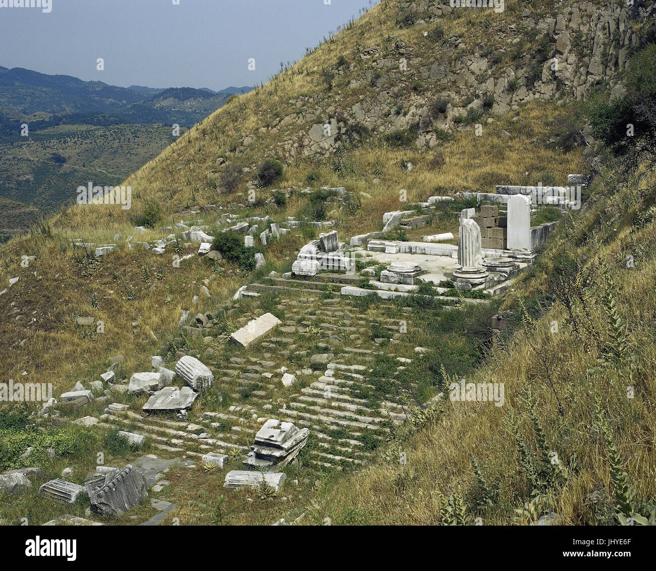 Turkey. Pergamon. Ancient Greek city in Aeolis. Ruins of a temple on ...