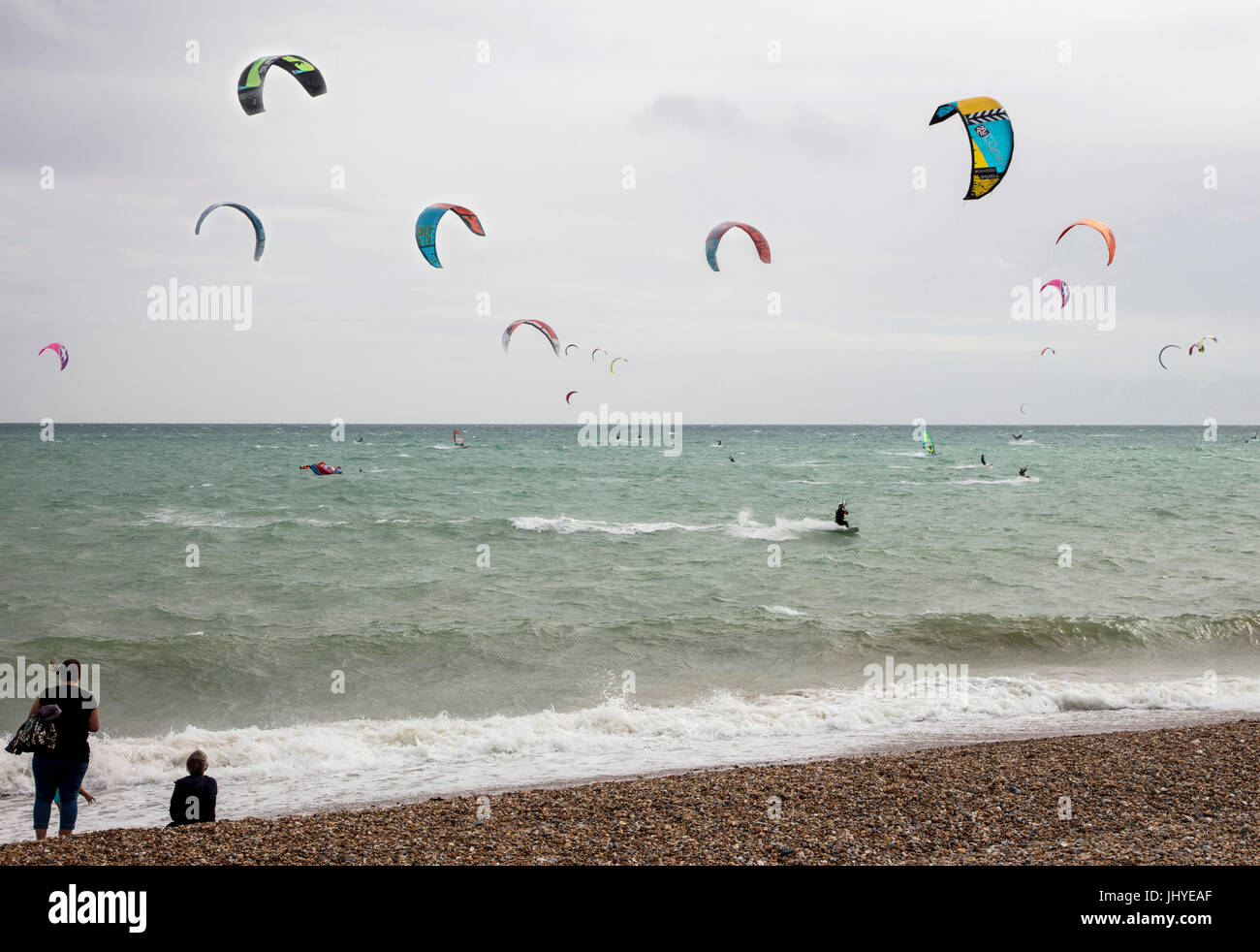 Kite Surfing off the Beach at Worthing Stock Photo - Alamy