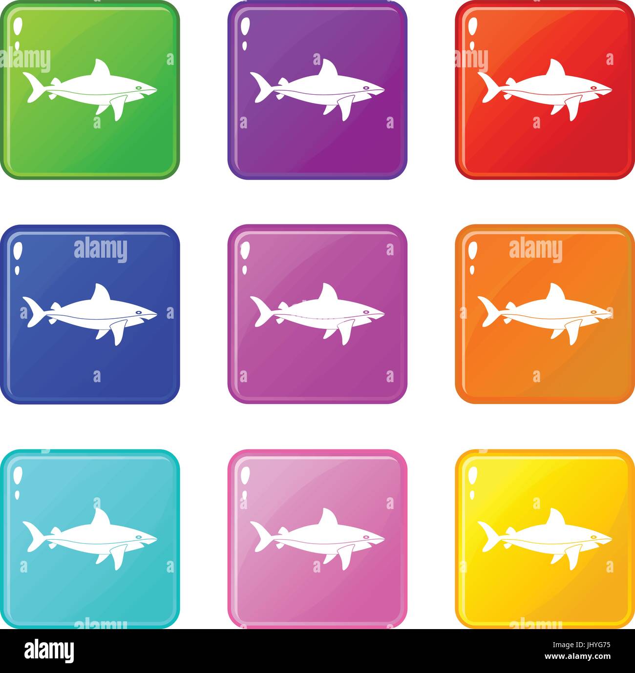 Shark fish icons 9 set Stock Vector Image & Art - Alamy