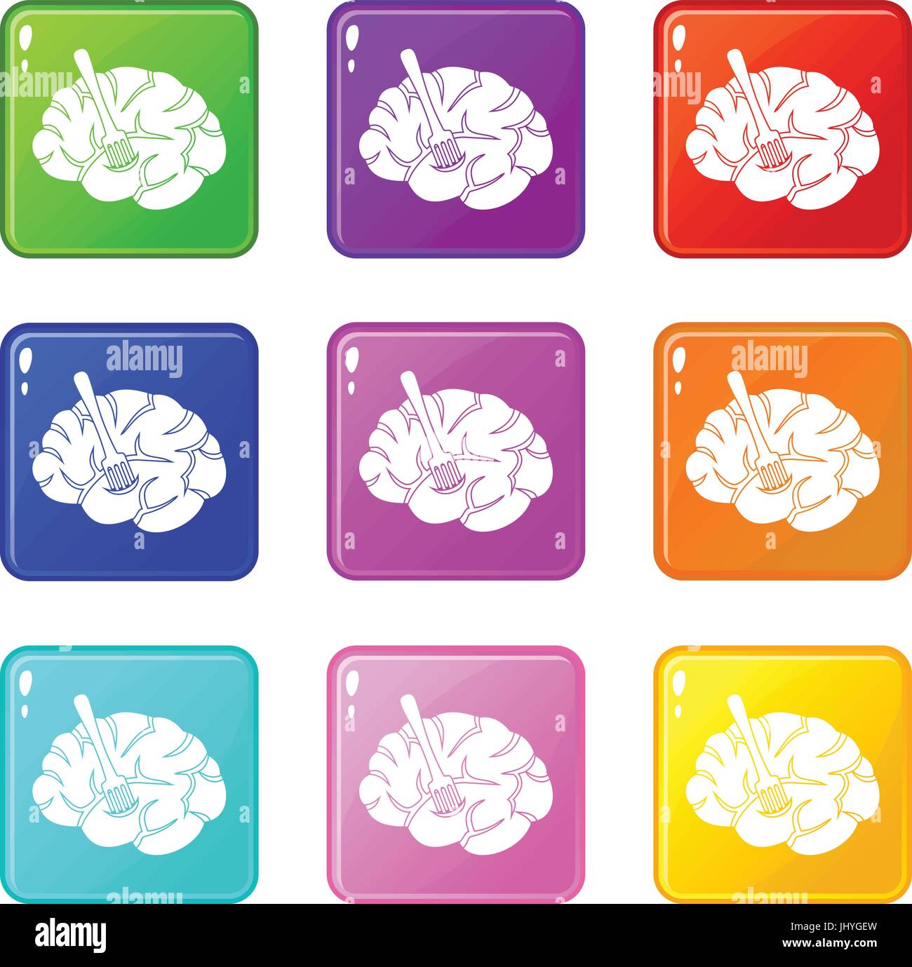 Fork is inserted into the brain icons 9 set Stock Vector Image & Art ...