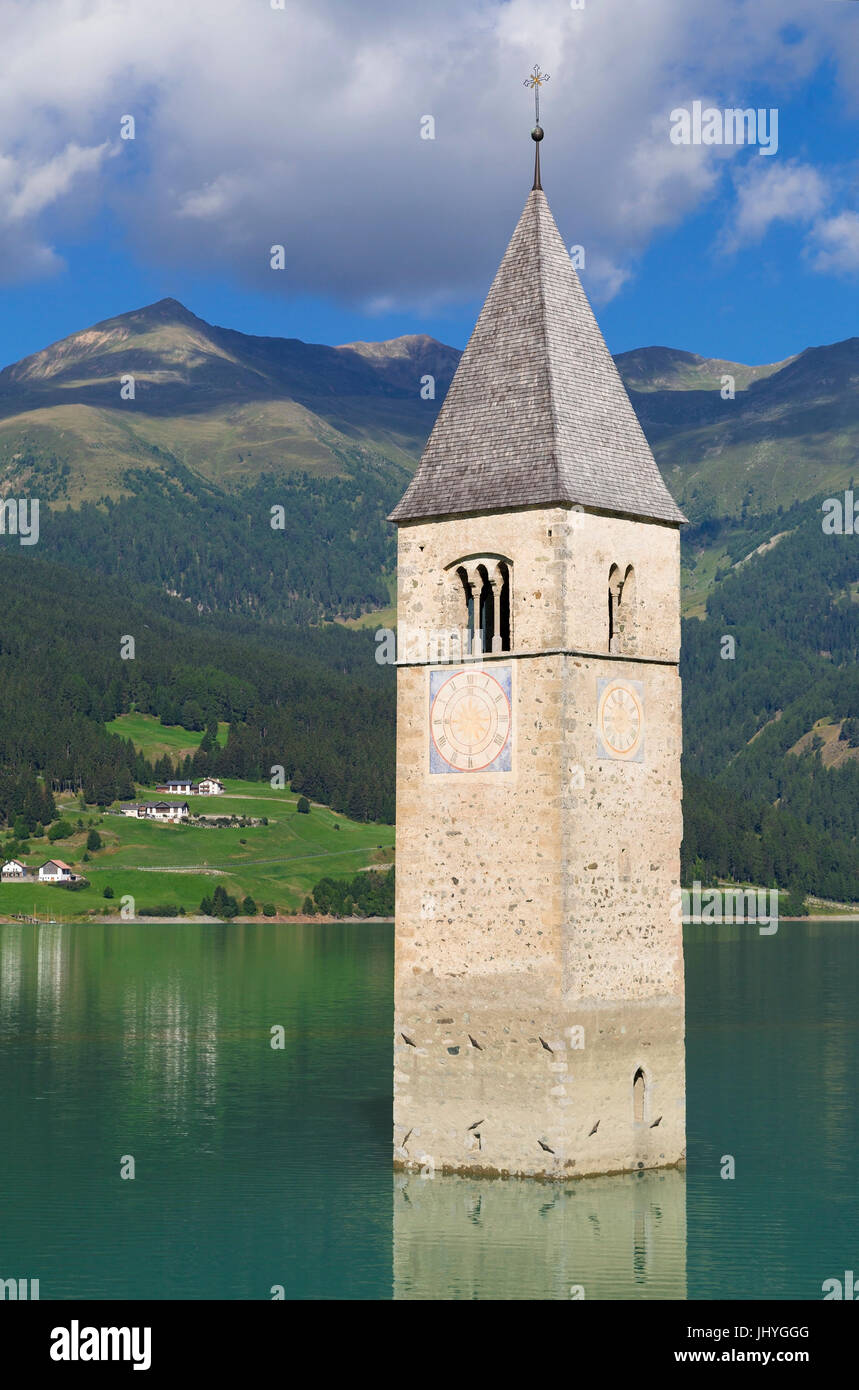 Steeple in the crisp lake, Graun, Vinschgau, South Tirol, Italy - Spire ...