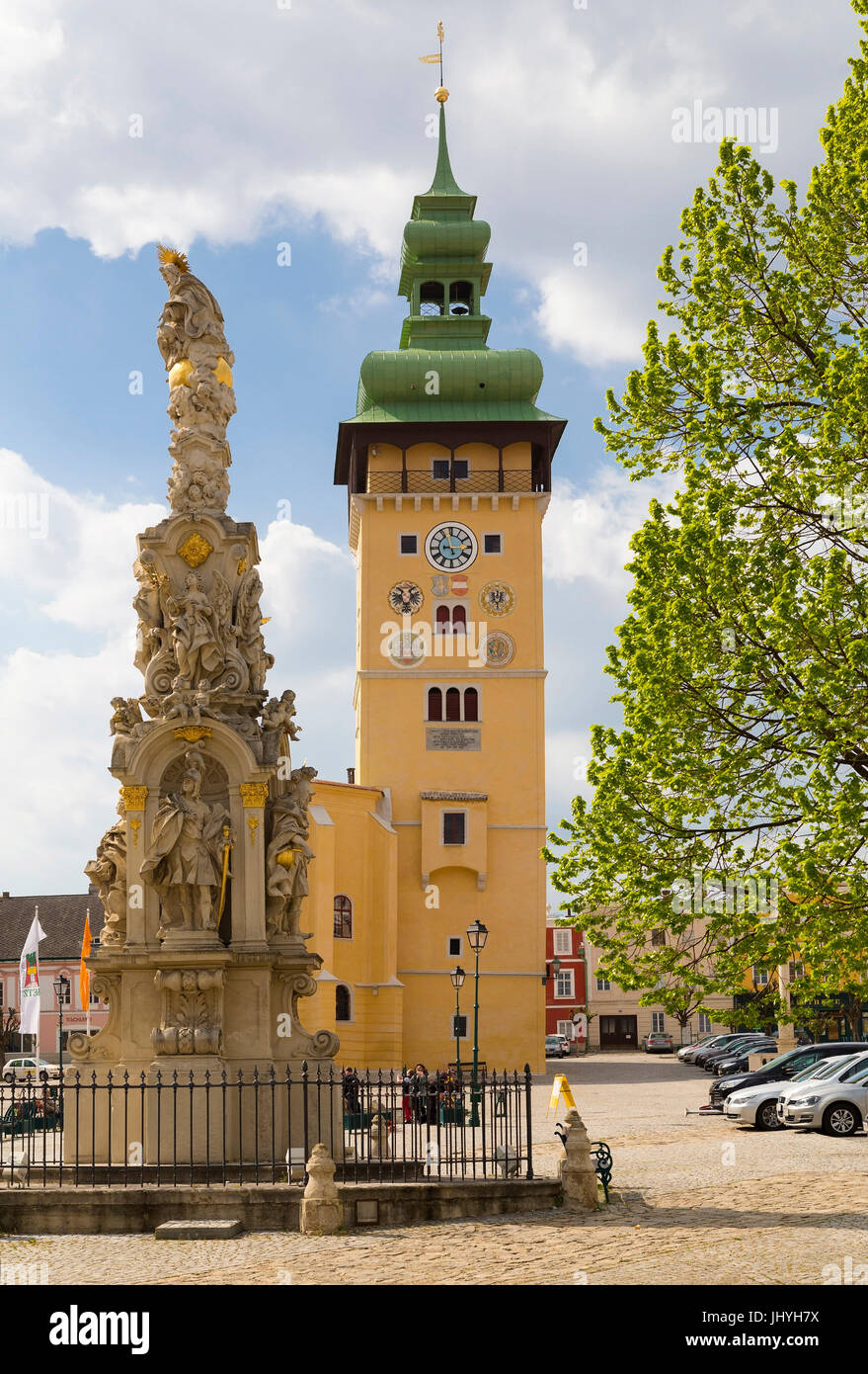 Austria holy trinity column and town resound in retz hi-res stock ...