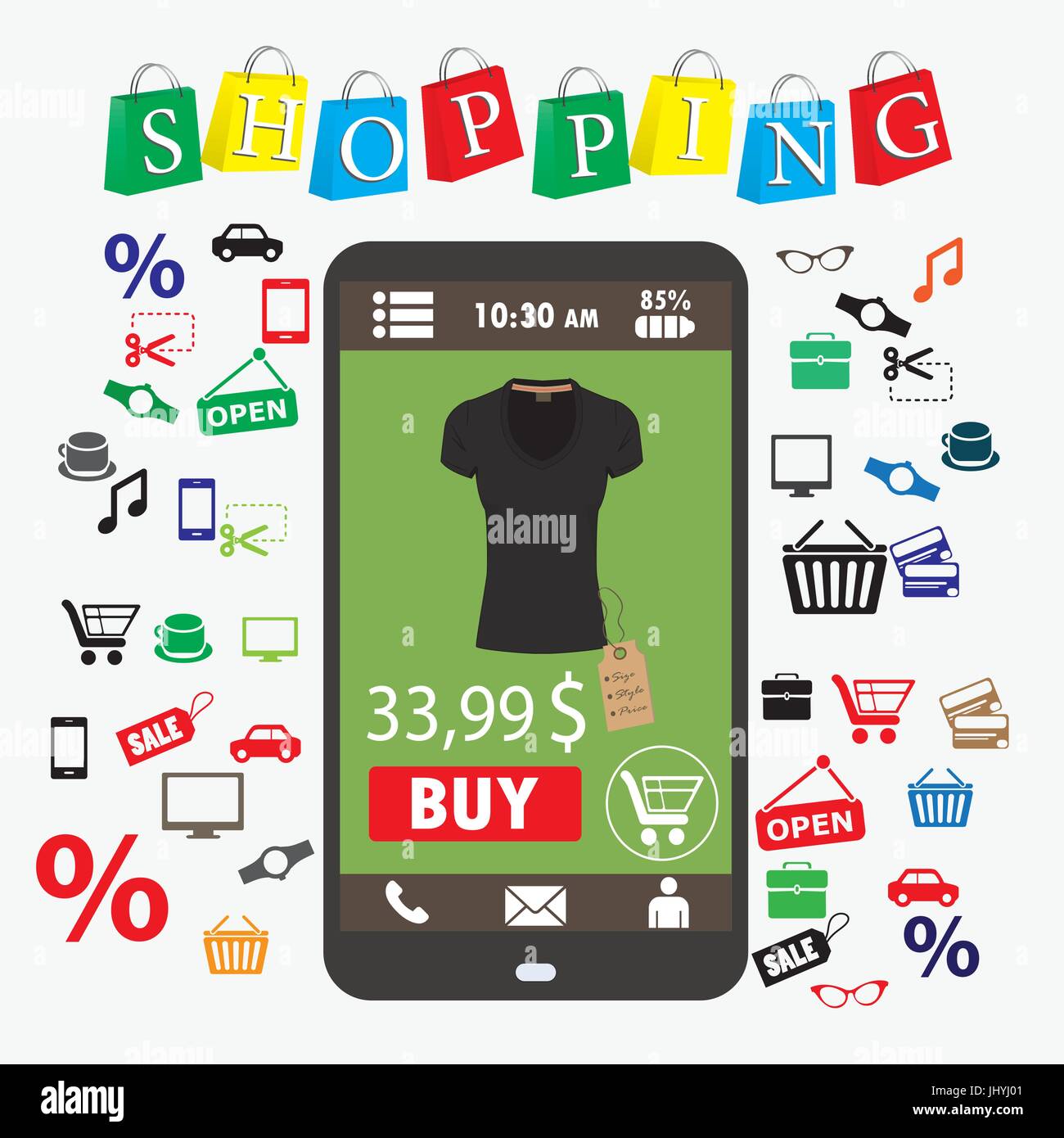 Shopping with smartphone. . Electronic commerce. vector Stock Vector ...