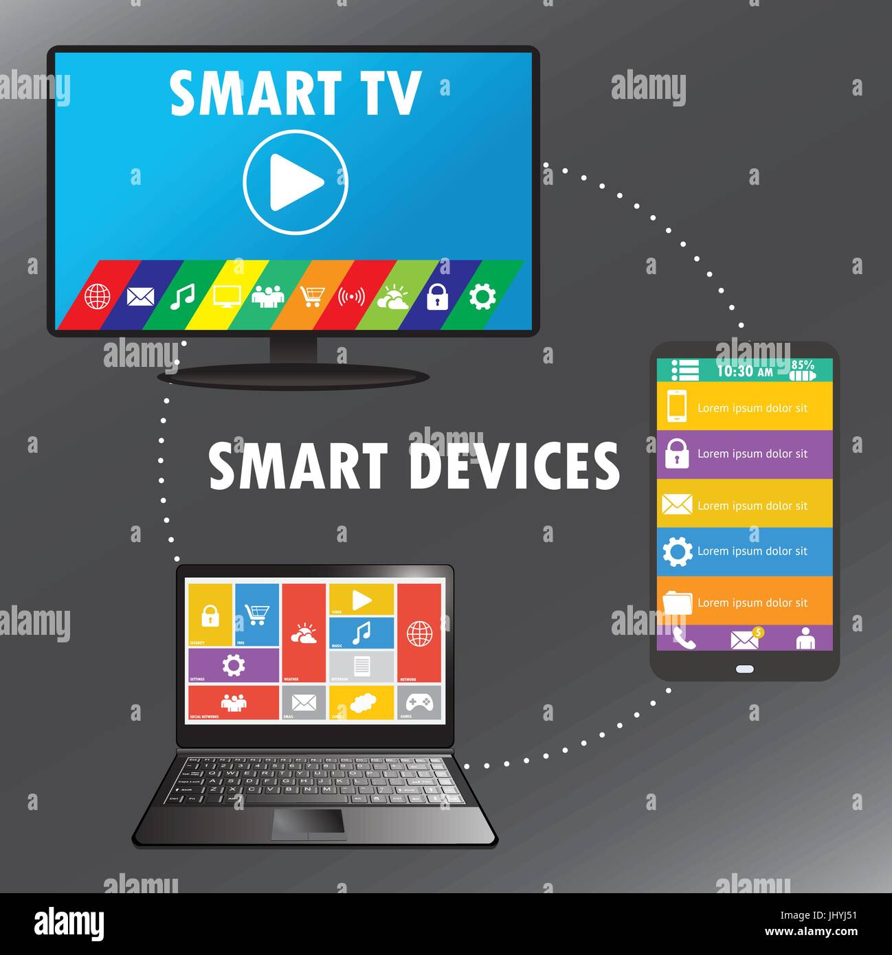 Smart device- smartphone, laptop, TV, flat design, vector illustration ...