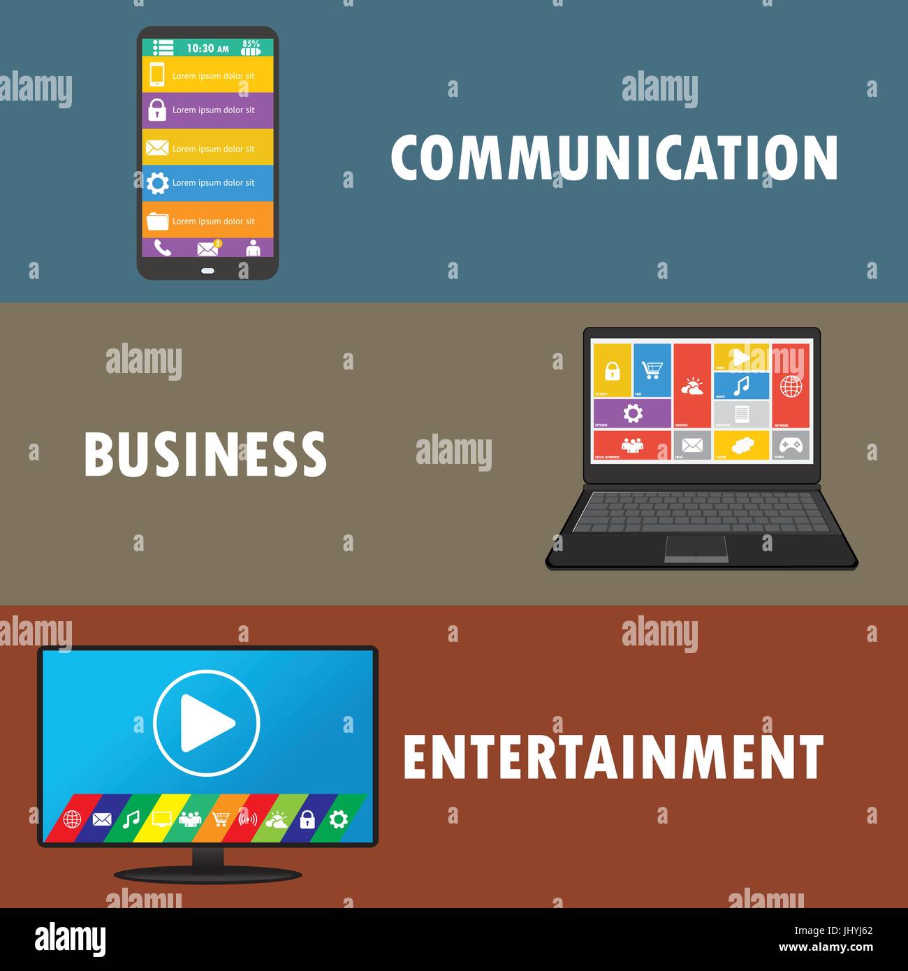 Background or banner, device- smartphone, laptop, TV, flat design ...