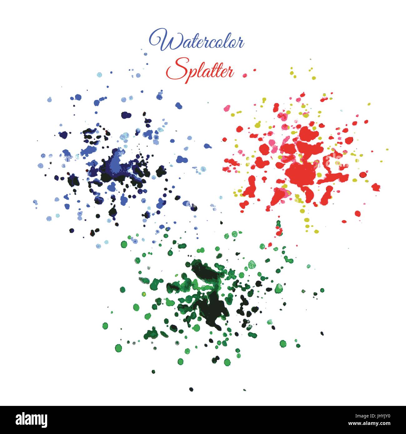 Set Paint Splash with Grunge Texture, watercolor hand drawing Stock ...