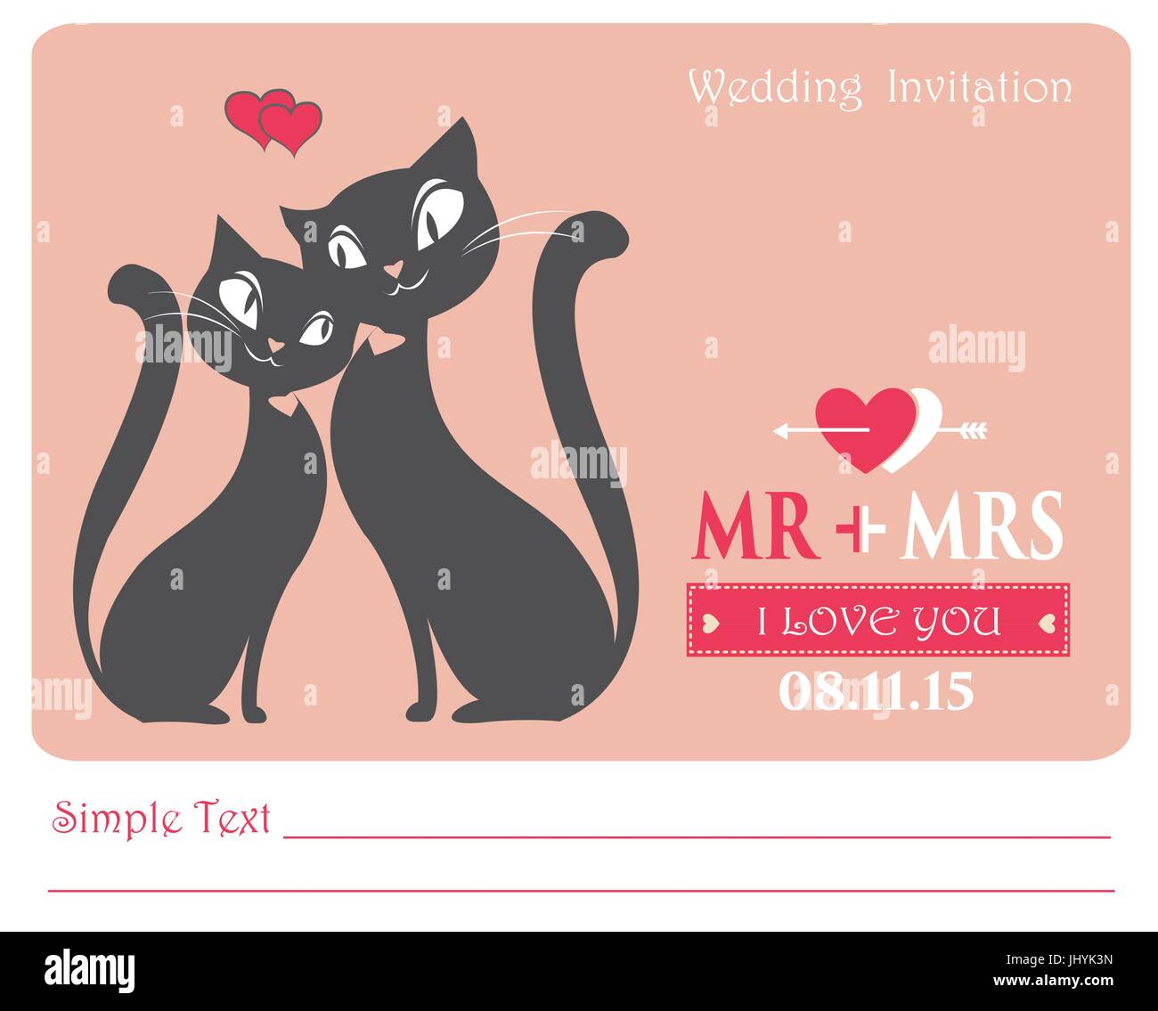 loving couple cats , wedding invitation,vector illustration Stock ...