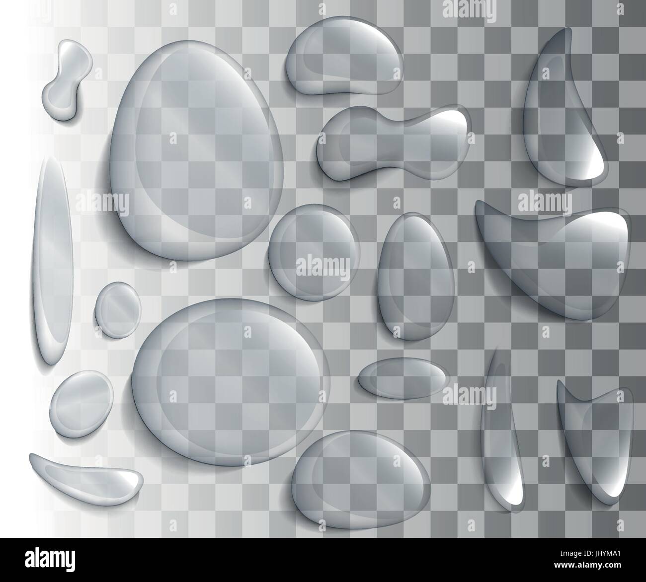 Realistic vector water drops. Set of transparent drops of different ...