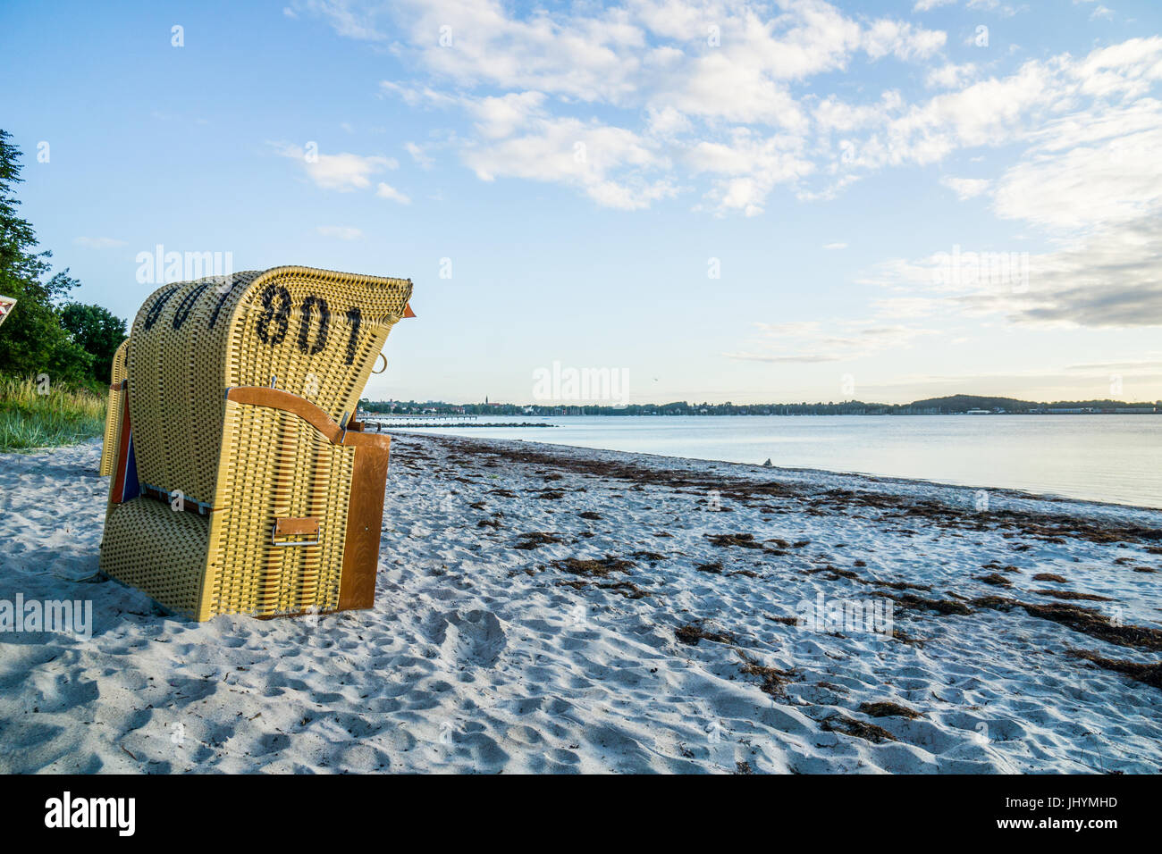 European Beach wicker chairs are placed decoratively on the beach for ...