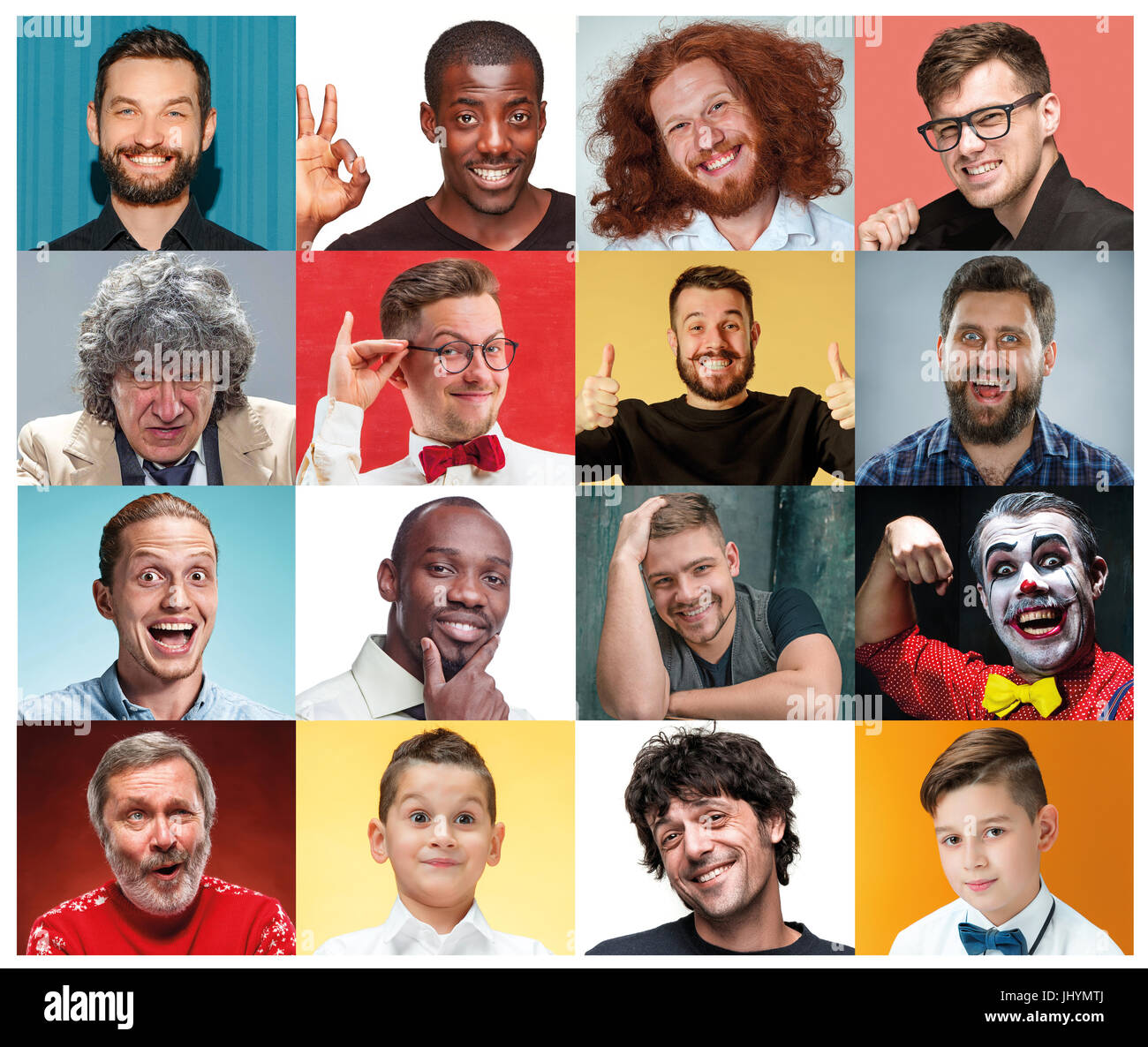 The collage from portraits of women with smiling facial expression ...