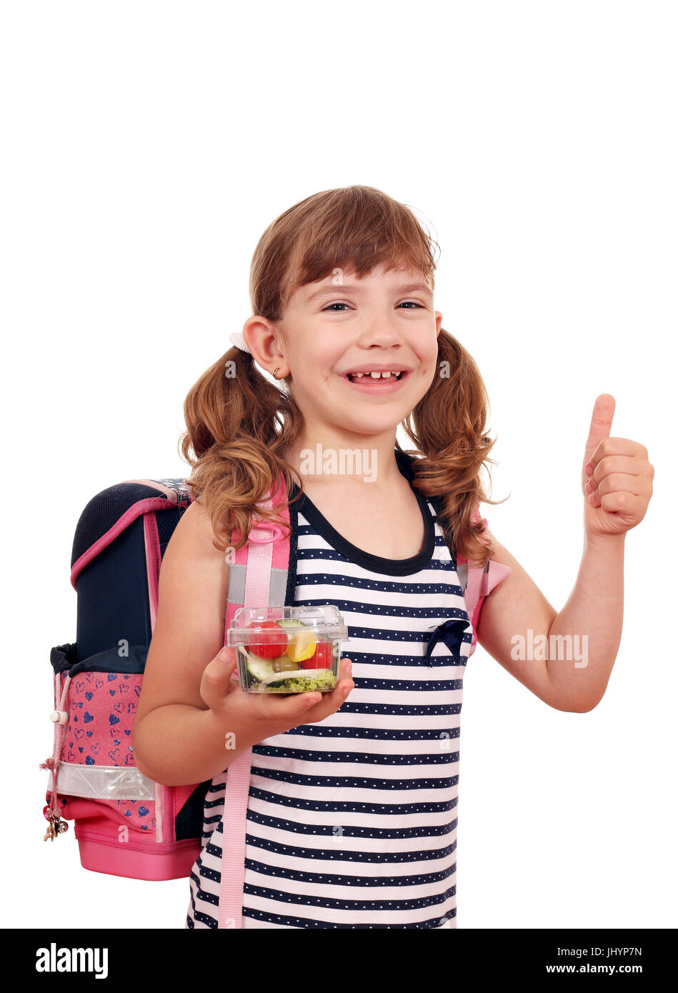 happy little girl holding healthy lunch for school Stock Photo - Alamy