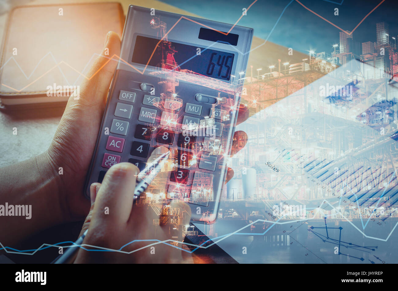 Double exposure technical finance and offshore oil and gas platform in ...