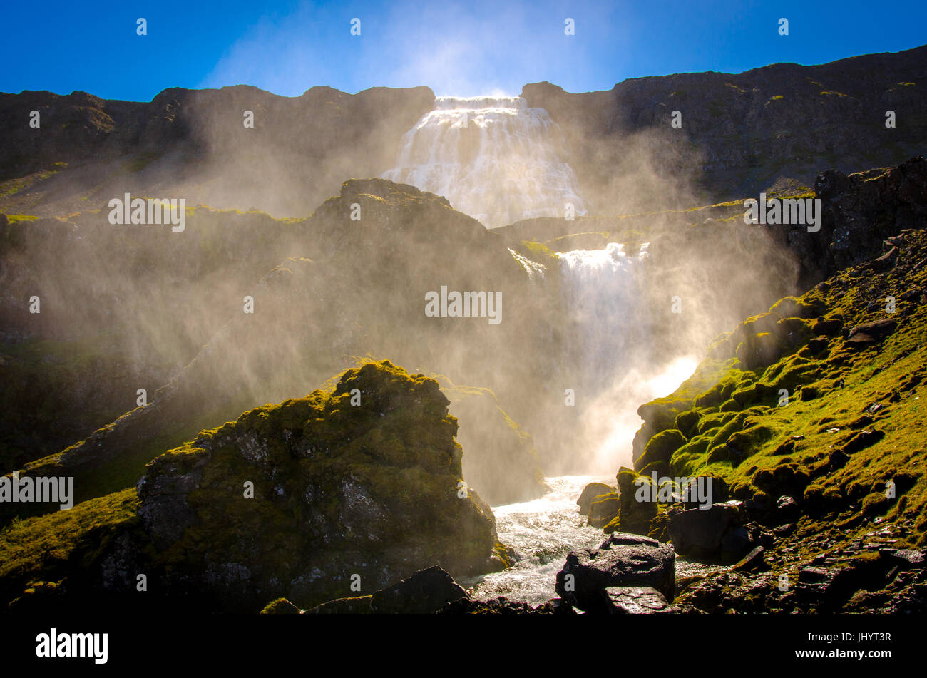 The steam of a waterfall at Iceland Stock Photo - Alamy