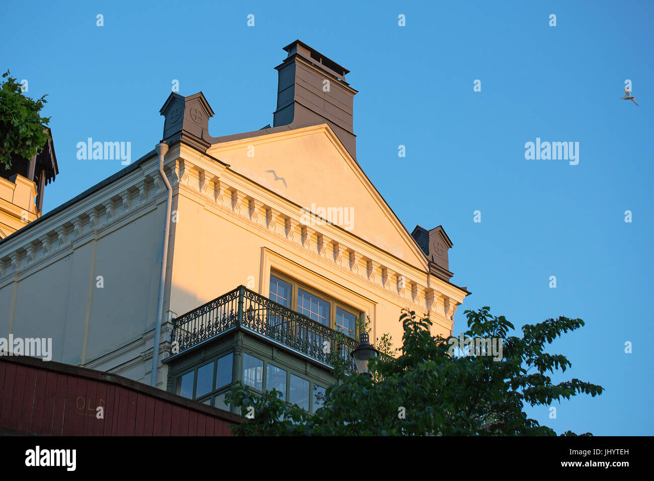 House in sunlight and reflection of a bird Stock Photo - Alamy