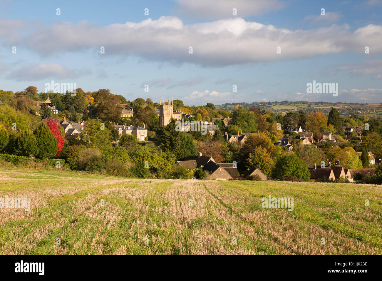 View over Cotswold village of Blockley in autumn, Blockley, Cotswolds ...