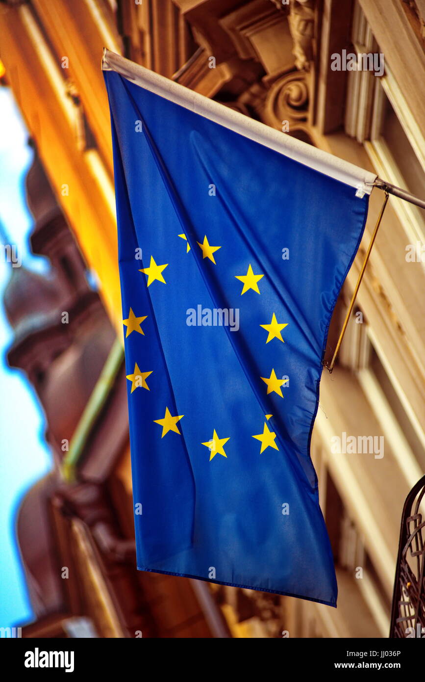 eu flag floating in the wind Stock Photo - Alamy