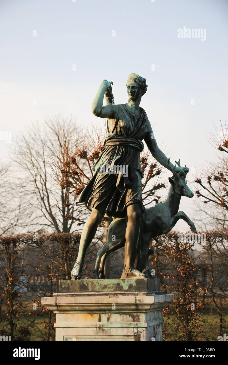 Potsdam, Germany: Copper statue of Artemis at Sanssouci Stock Photo - Alamy