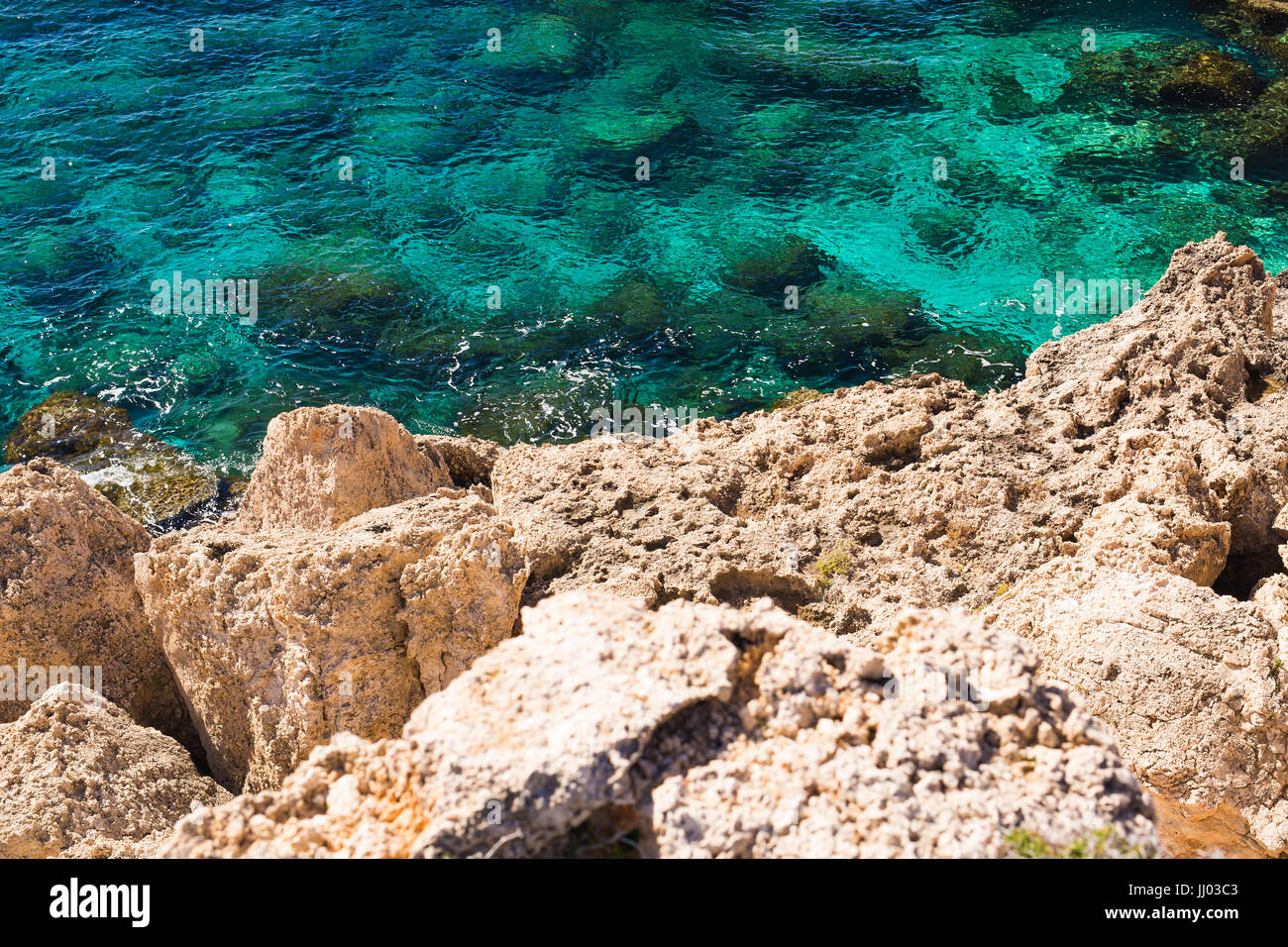 Rock cliffs and sea bay with azure water near Protaras, Cyprus island ...