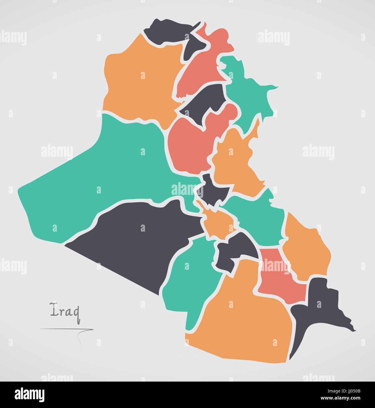 Iraq Map with states and modern round shapes Stock Vector Image & Art ...