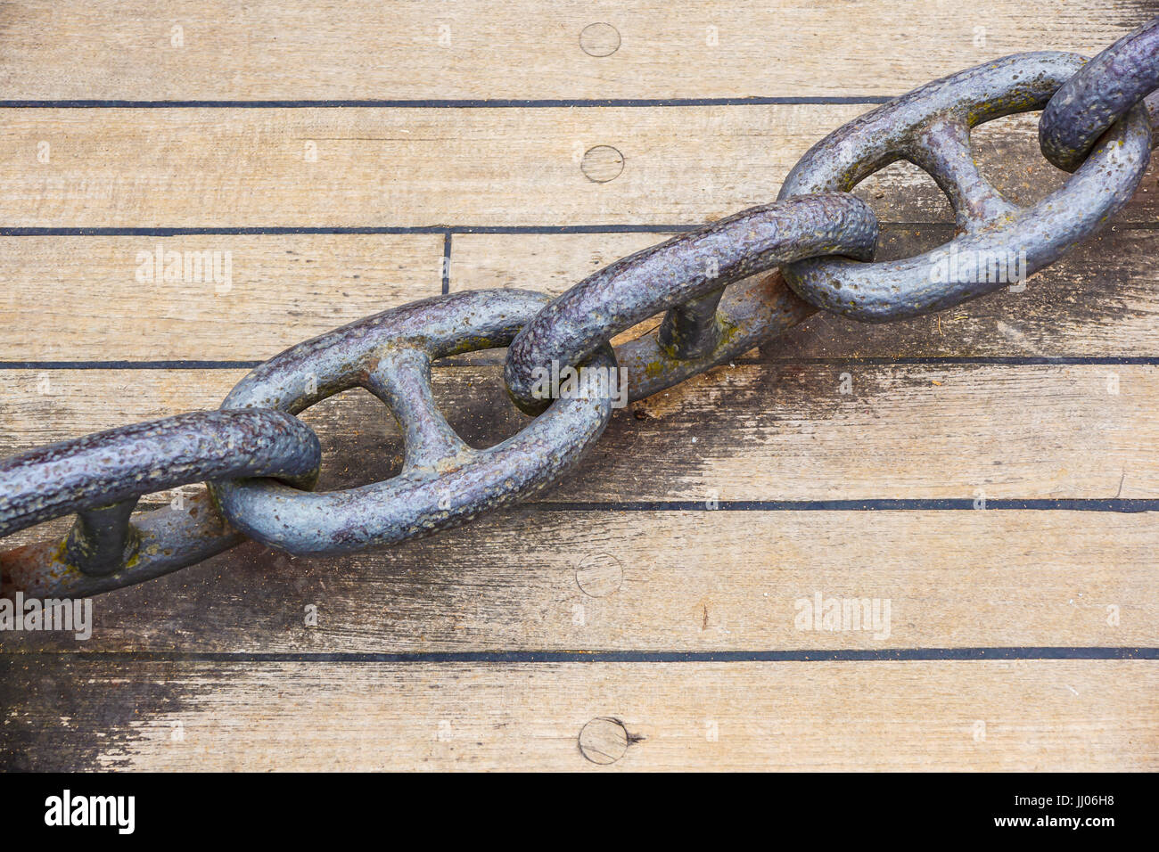 Ships anchor chain detail on the floor on the boat Stock Photo - Alamy