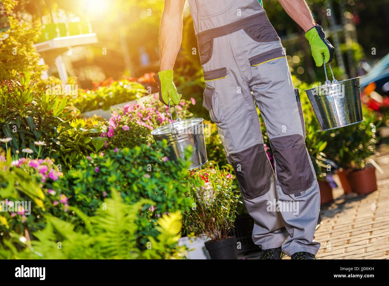 Floristry Industry. Floral Store Business. Store Worker Taking Care of ...