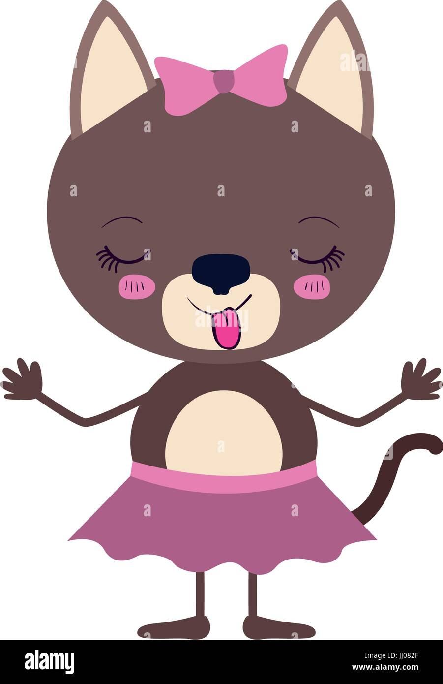 colorful caricature of disgust expression female cat in skirt with bow ...