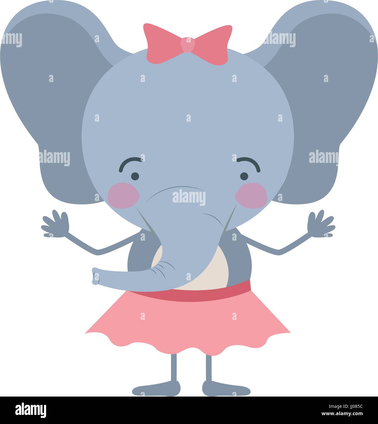 colorful caricature of cute expression female elephant in skirt with ...
