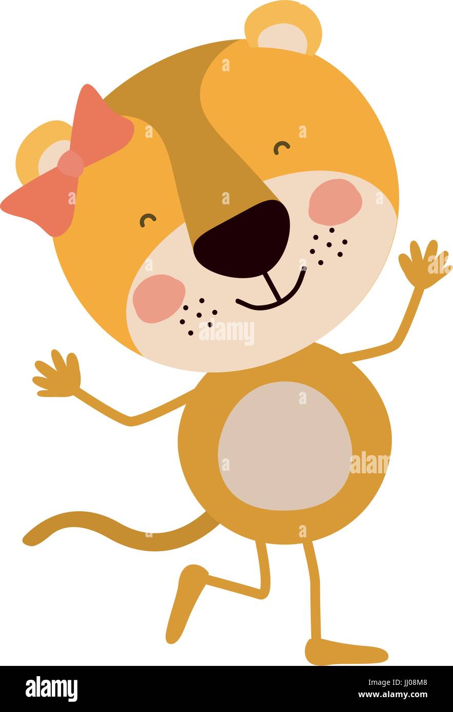 colorful caricature of cute expression female lioness in dance pose ...