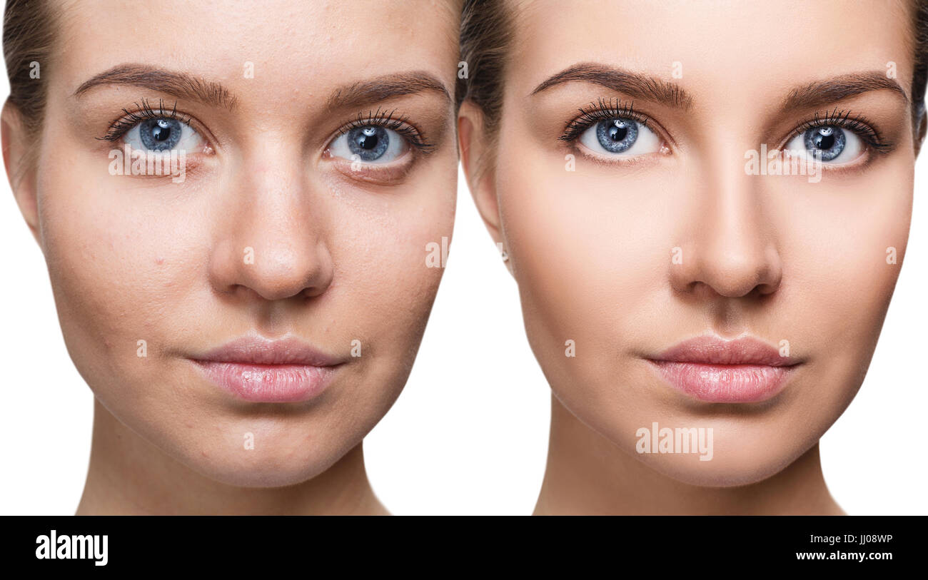 Portrait of woman before and after retouch Stock Photo - Alamy