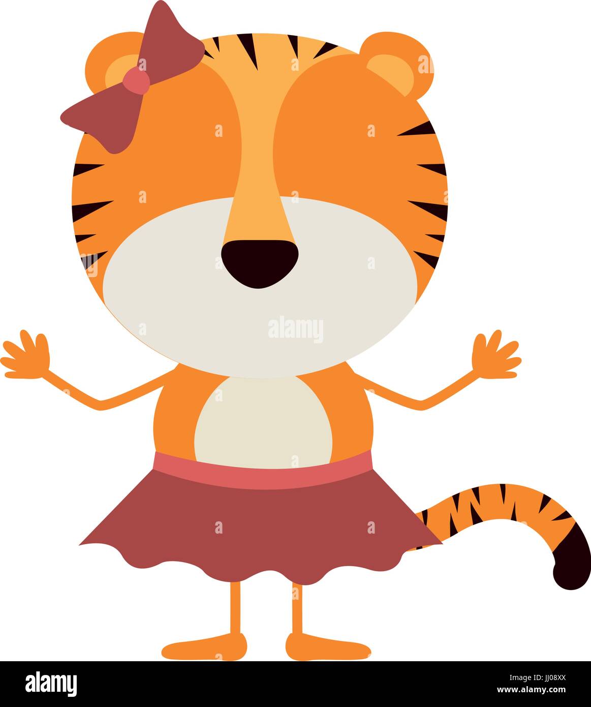 colorful caricature fasceless female tigress in skirt with bow lace ...