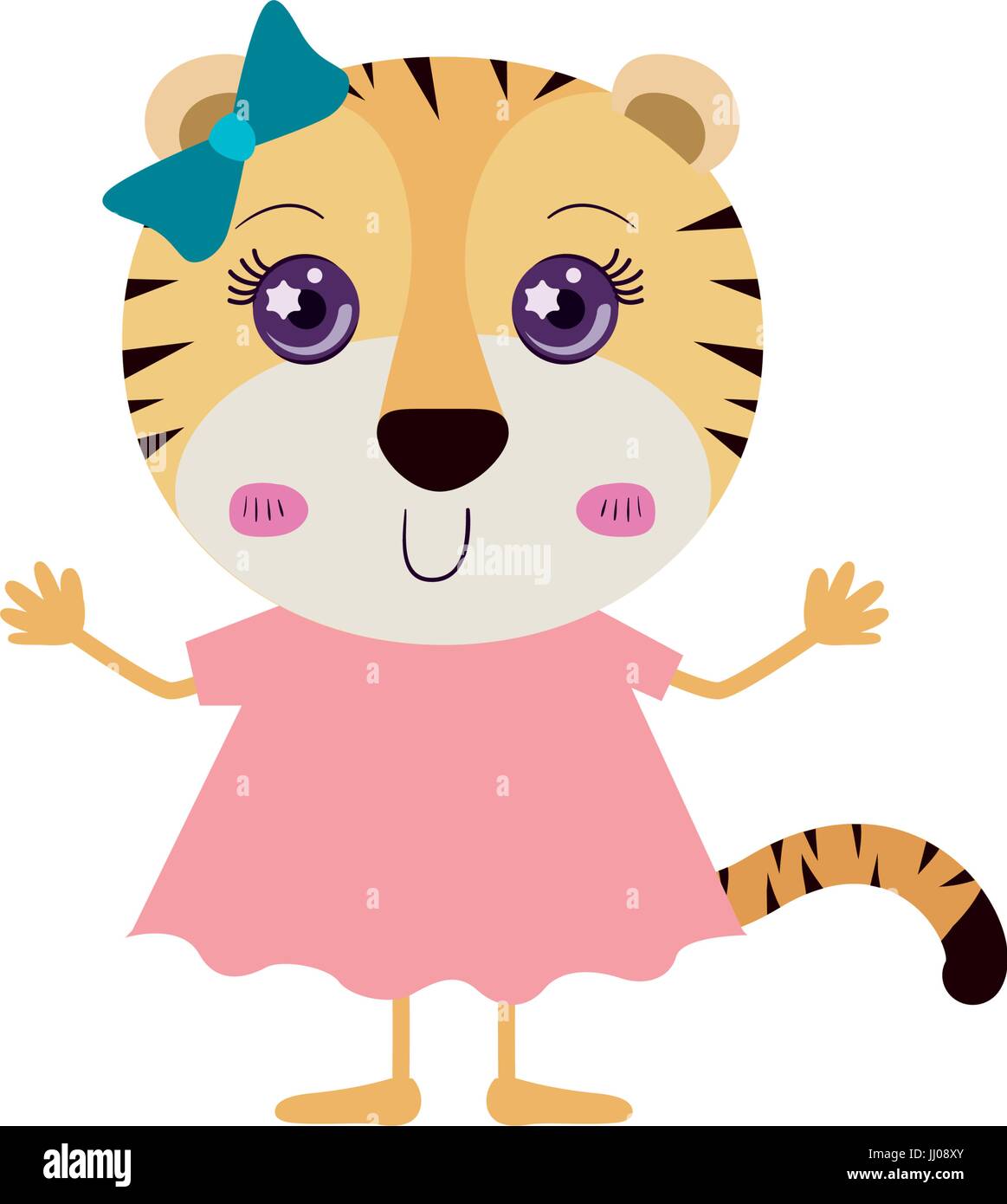 colorful caricature of cute happiness expression female tigress in ...