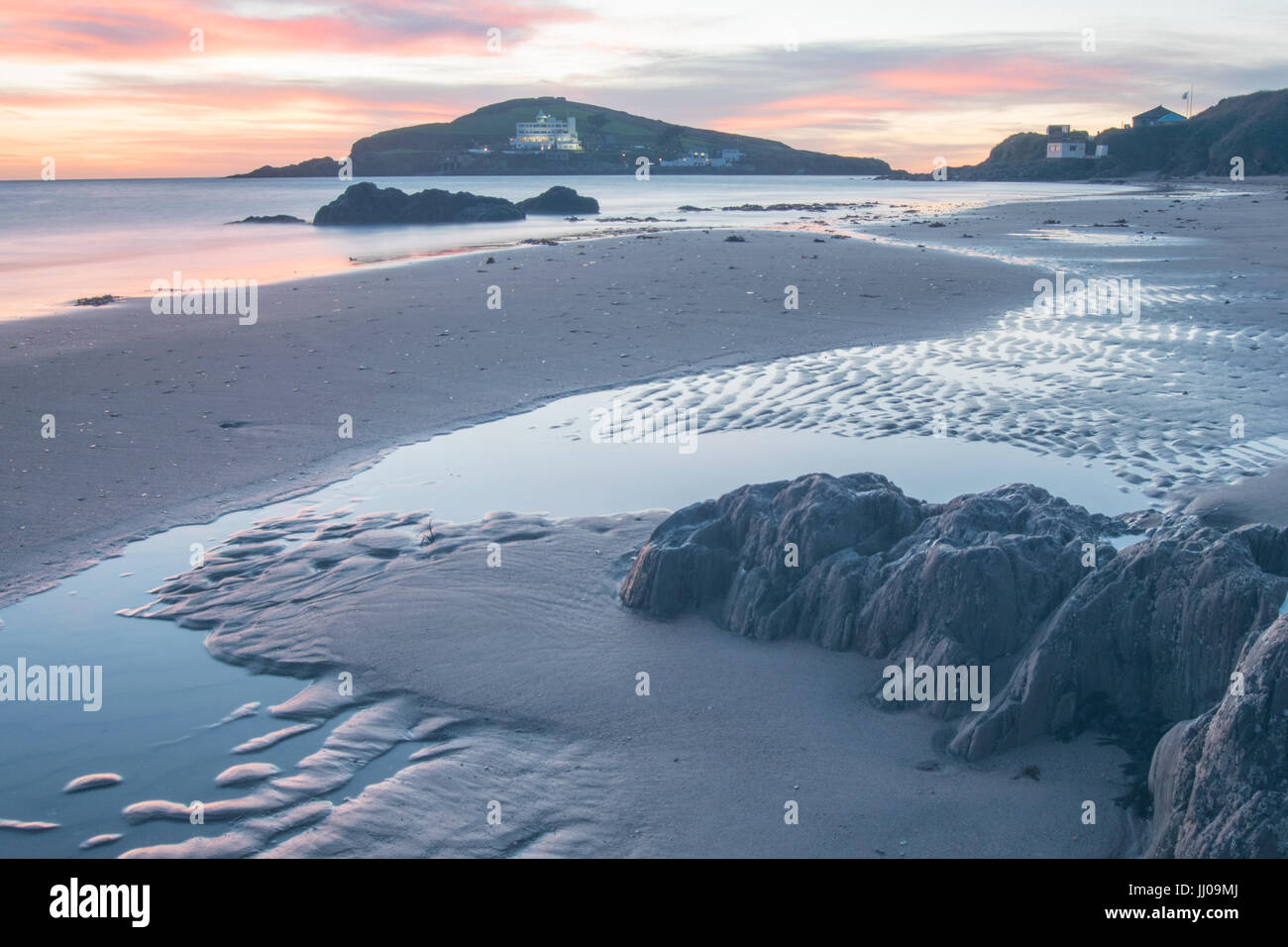 Beautiful sunset at Bigbury beach in Devon, UK Stock Photo - Alamy