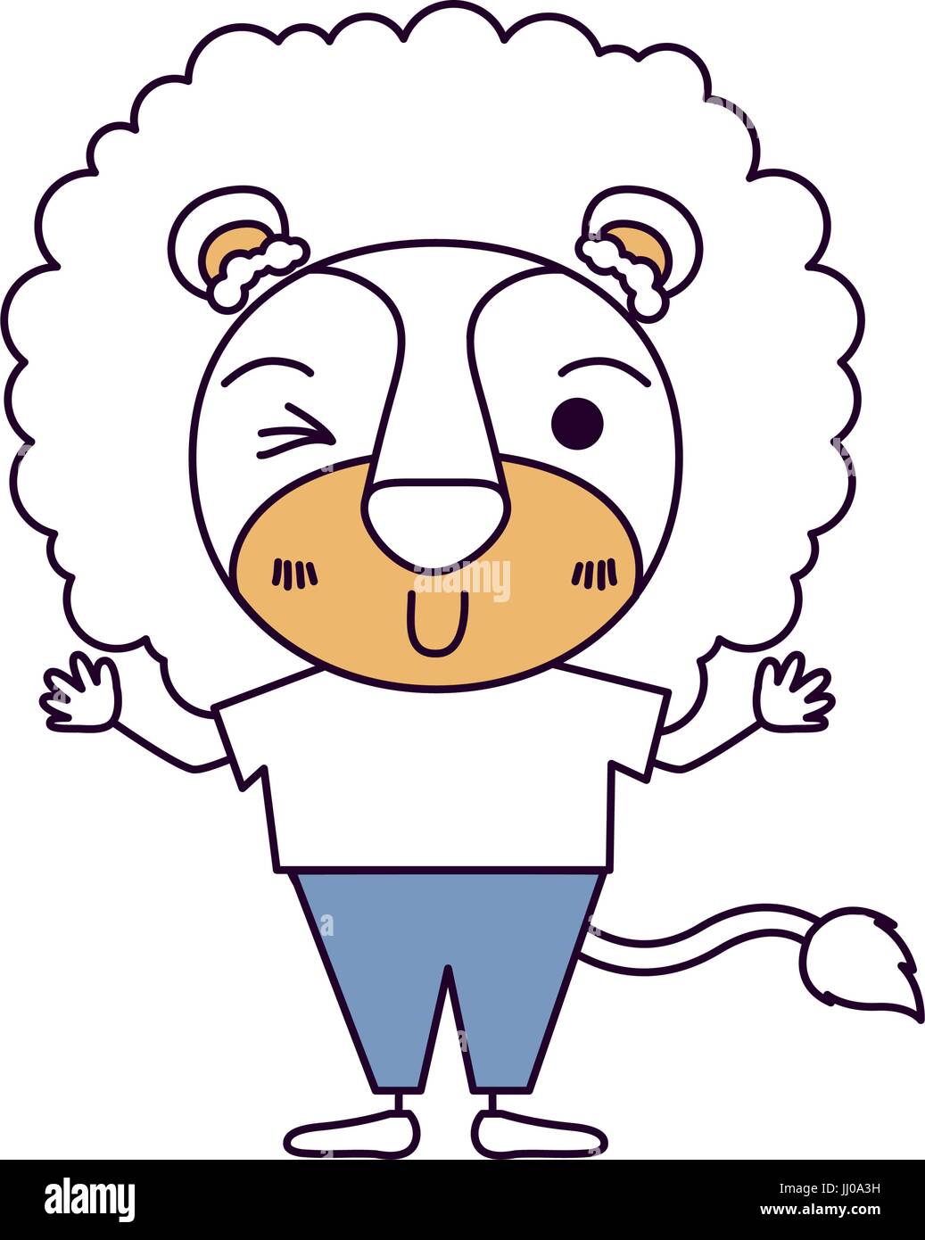 silhouette color sections caricature of cute lion in clothes and wink ...