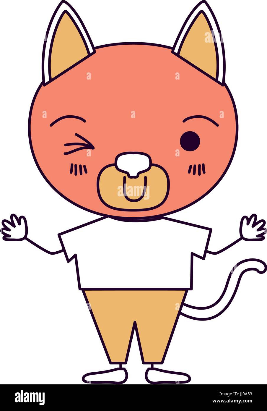 silhouette color sections caricature of cute cat wink eye expression in ...