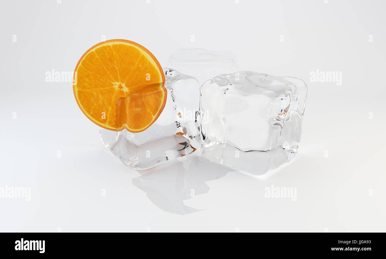 Slice orange frozen in ice cube. 3d rendering Stock Photo - Alamy