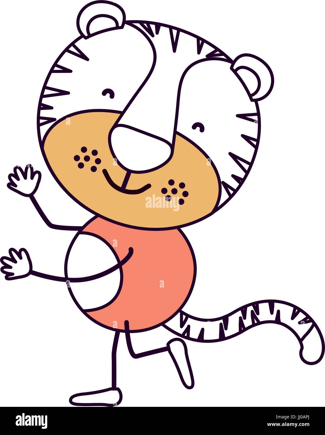 silhouette color sections caricature with cute tiger dancing Stock ...