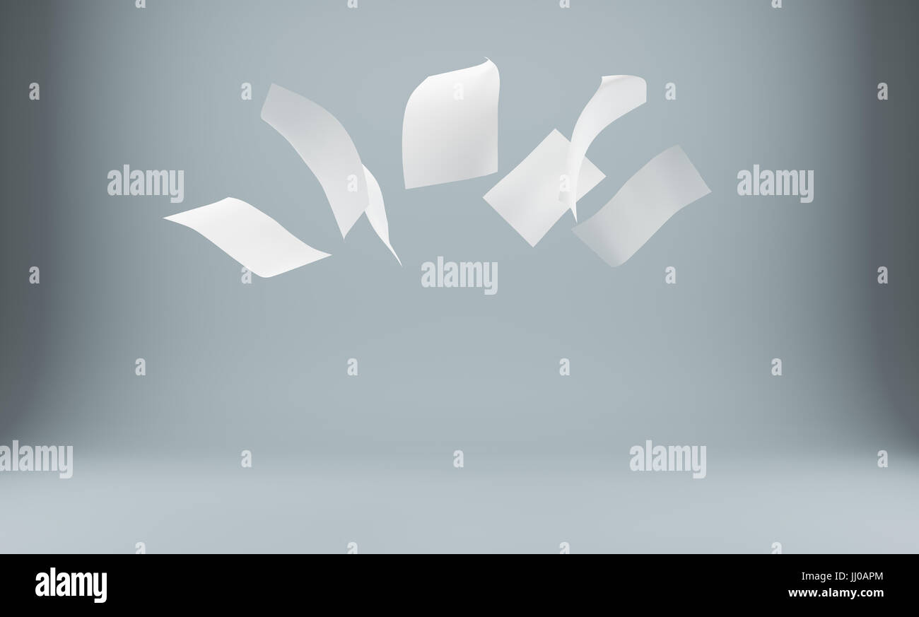 Group of flying 3d white papers. 3D rendering Stock Photo - Alamy