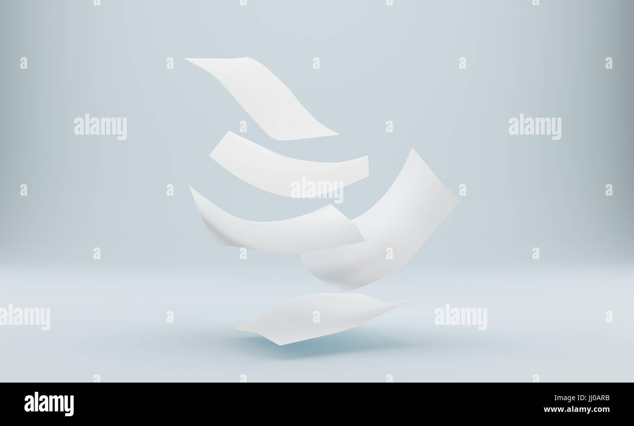 Group of flying 3d white papers. 3D rendering Stock Photo - Alamy