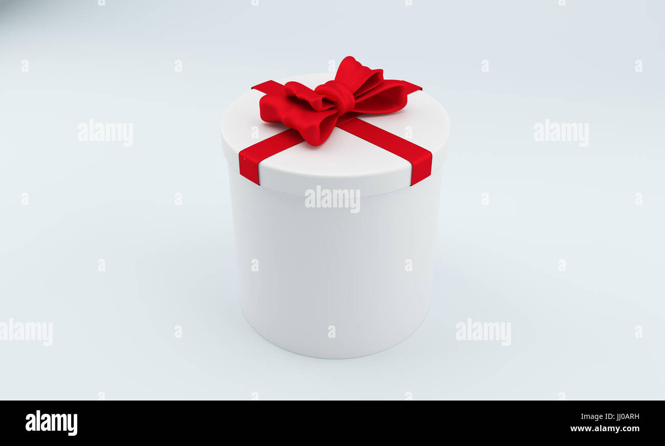 3D round gift boxes with red bow. 3D rendering Stock Photo - Alamy