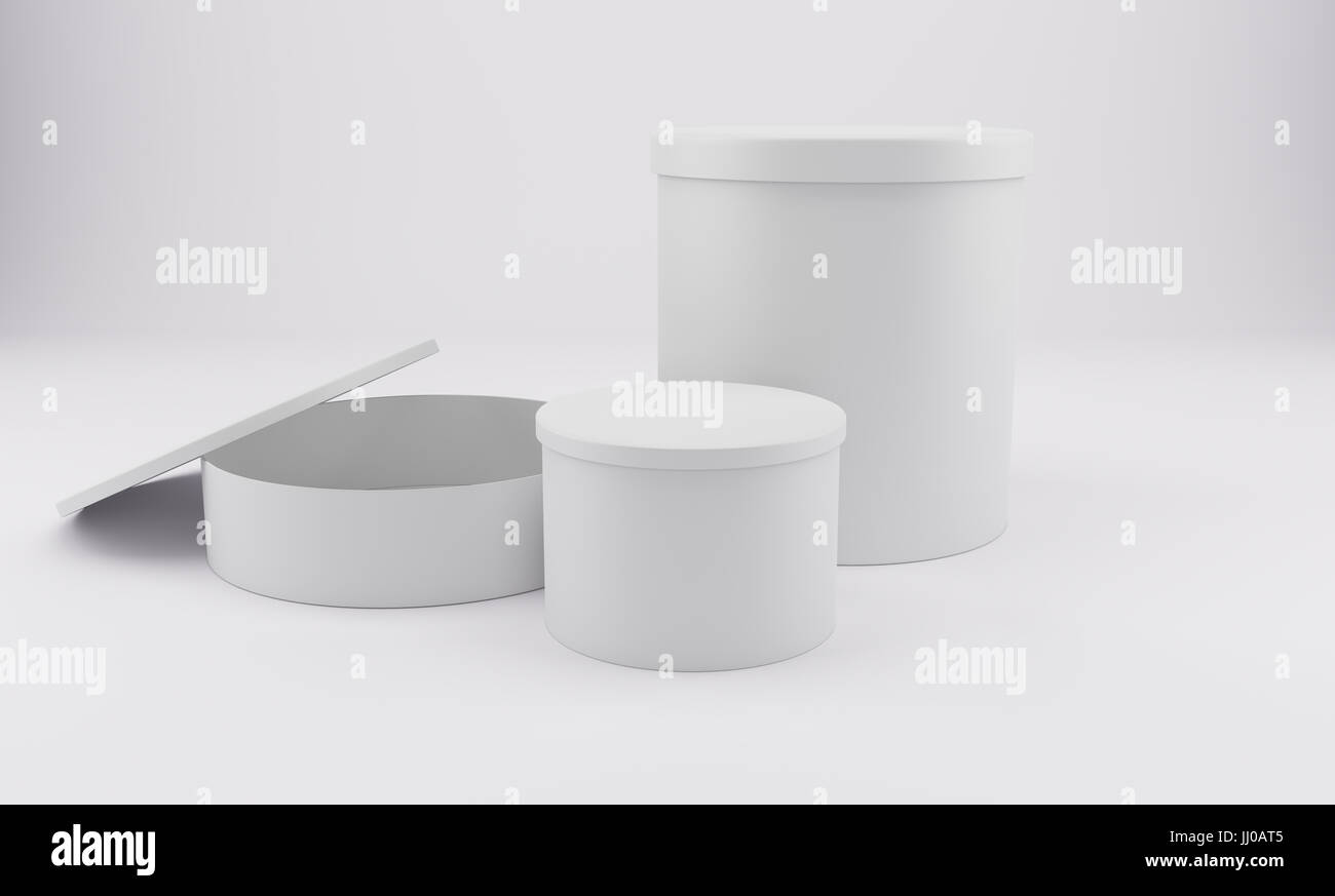 White round 3d package box. 3D rendering Stock Photo - Alamy