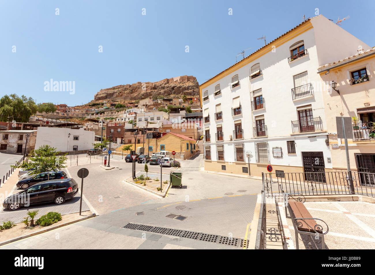 Square in the old town of Lorca with the view of medieval castle on top ...