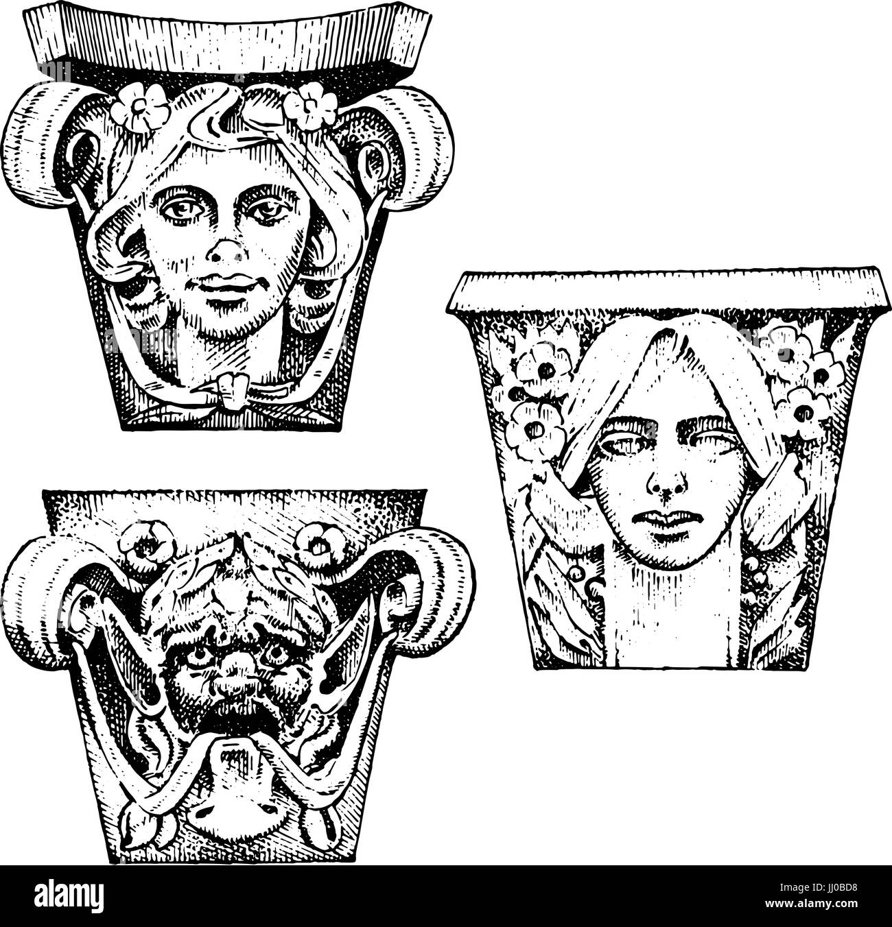 Engraved architectural illustration classical Black and White Stock ...