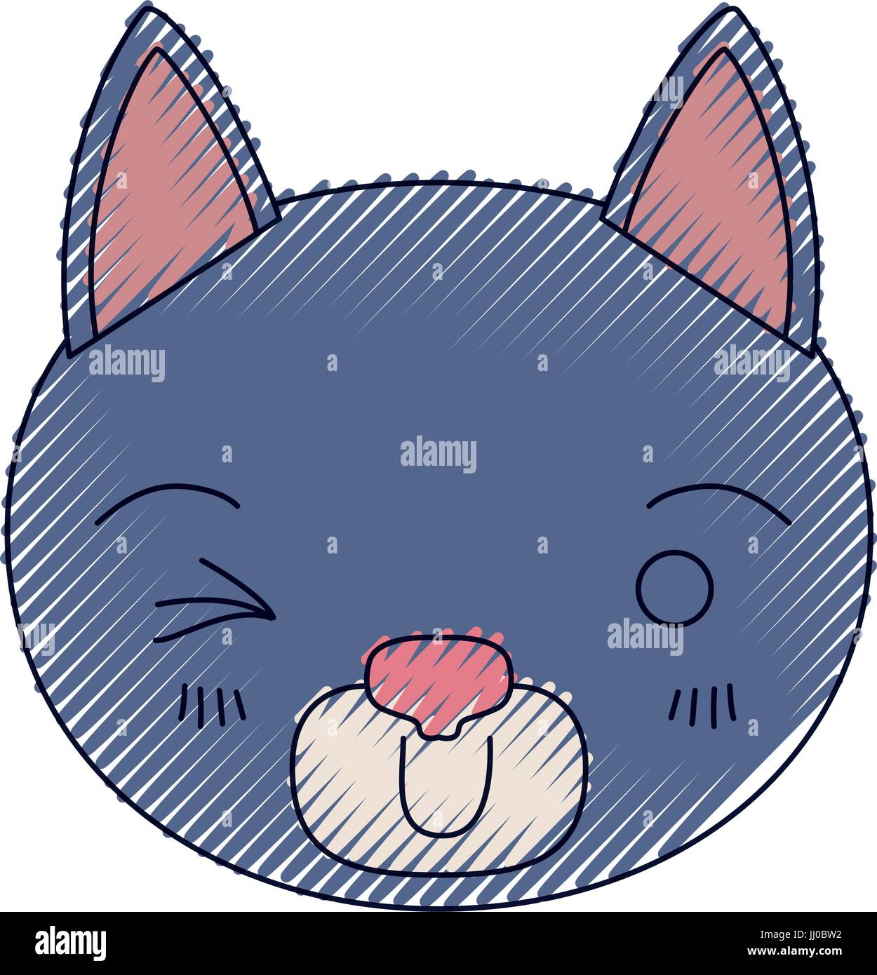 color crayon silhouette cute face of cat wink eye expression Stock ...