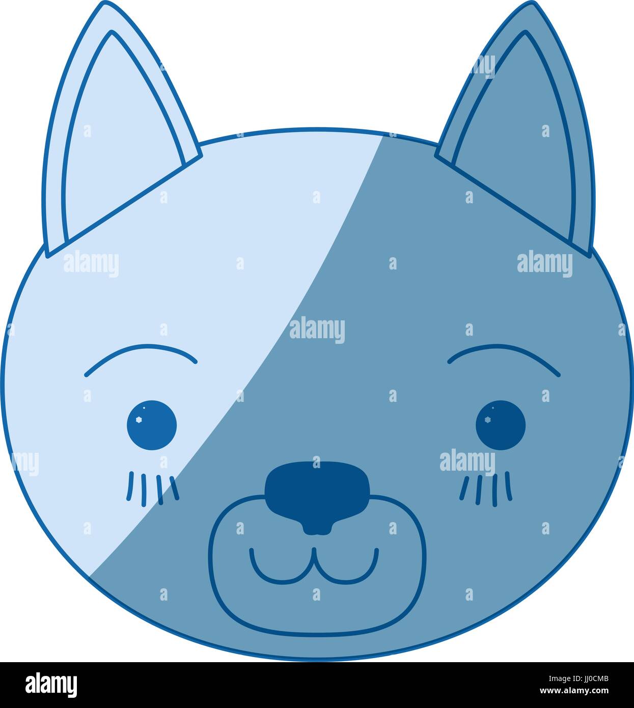 blue color shading silhouette cute face of cat tranquility expression ...