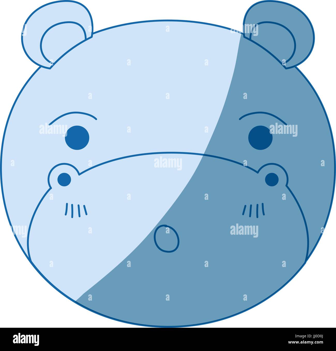 blue color shading silhouette cute face of hippo surprised expression ...