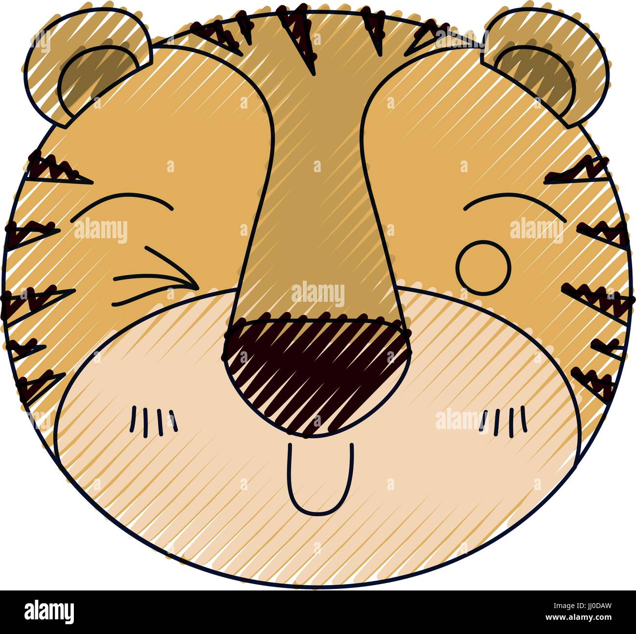 color crayon silhouette cute face of tiger wink eye expression Stock ...