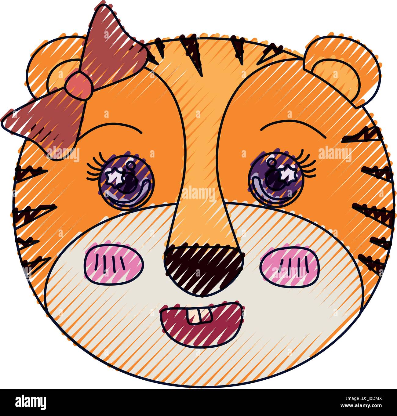 color crayon silhouette face of female tigress animal with bow lace ...