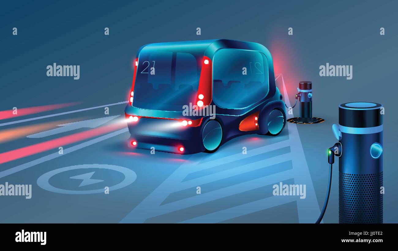 Electric smart bus or minibus charging station. Future concept. VECTOR ...