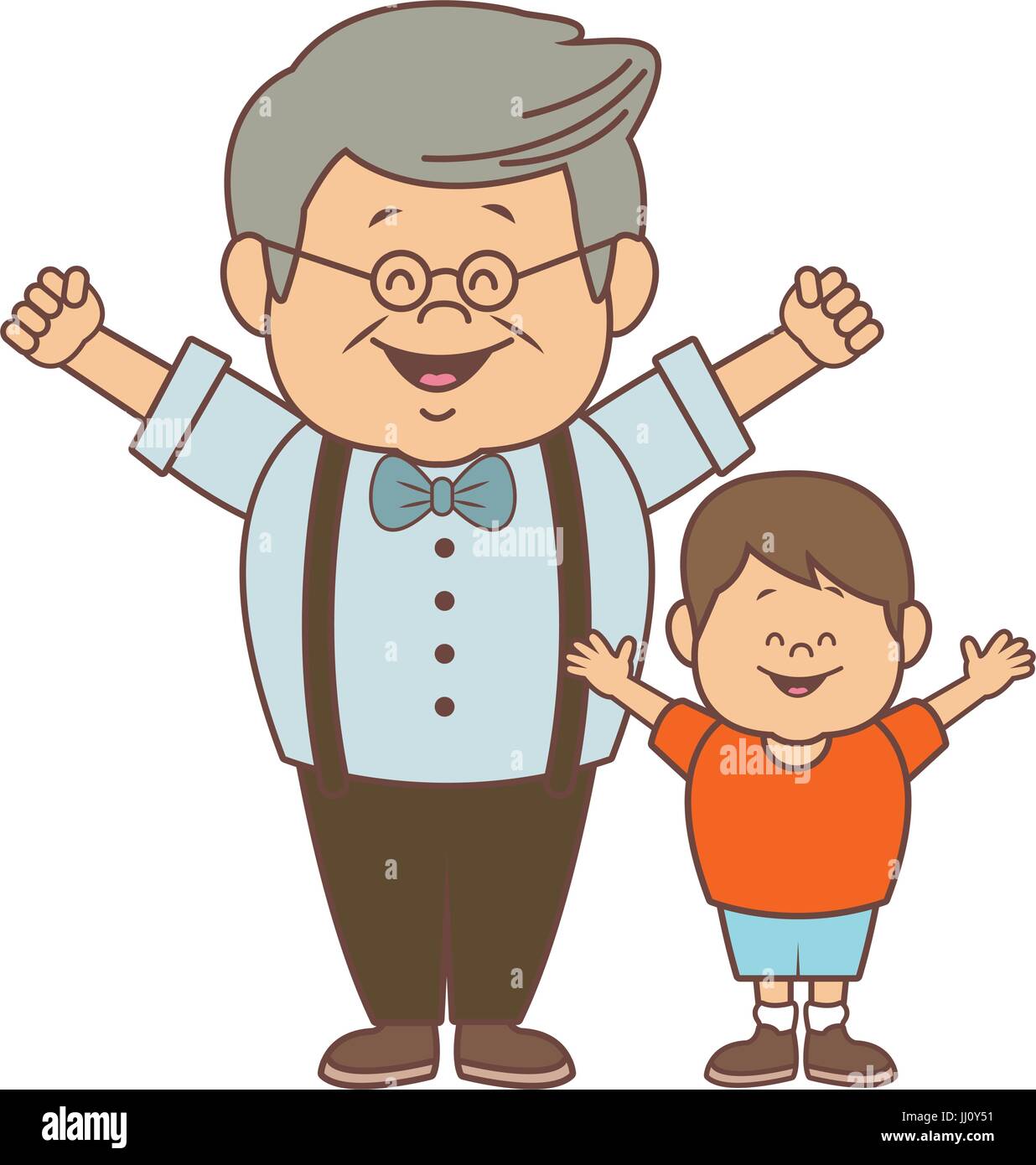 cartoon happy grandpa and his grandson on white background Stock Vector ...